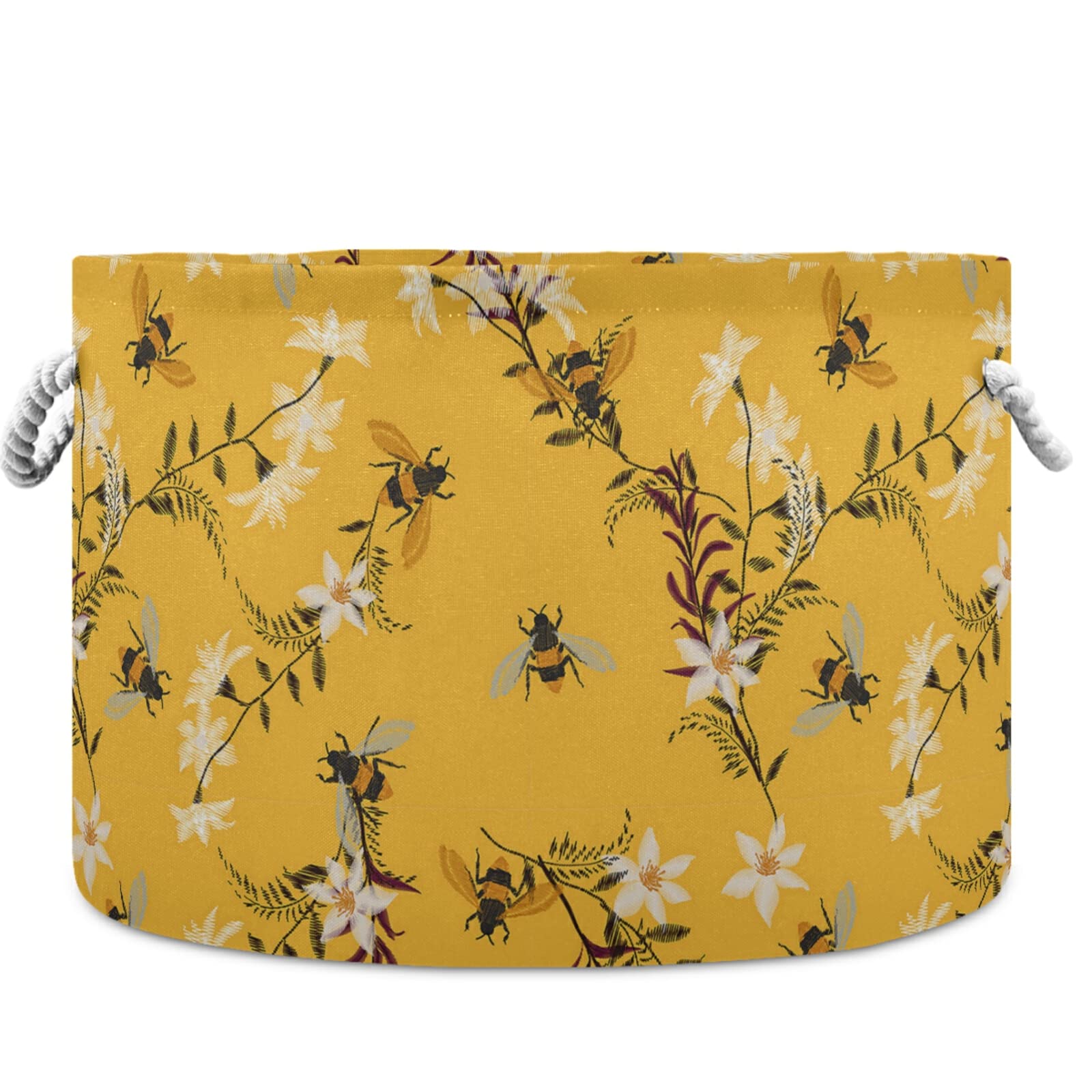 visesunny Stylish Embroidery Bee Butterfly Pattern Laundry Baskets Fabric Storage Bin Storage Box Collapsible Storage Basket Toy Clothes Shelves Basket for Bathroom,Bedroom,Nursery,Closet,Office