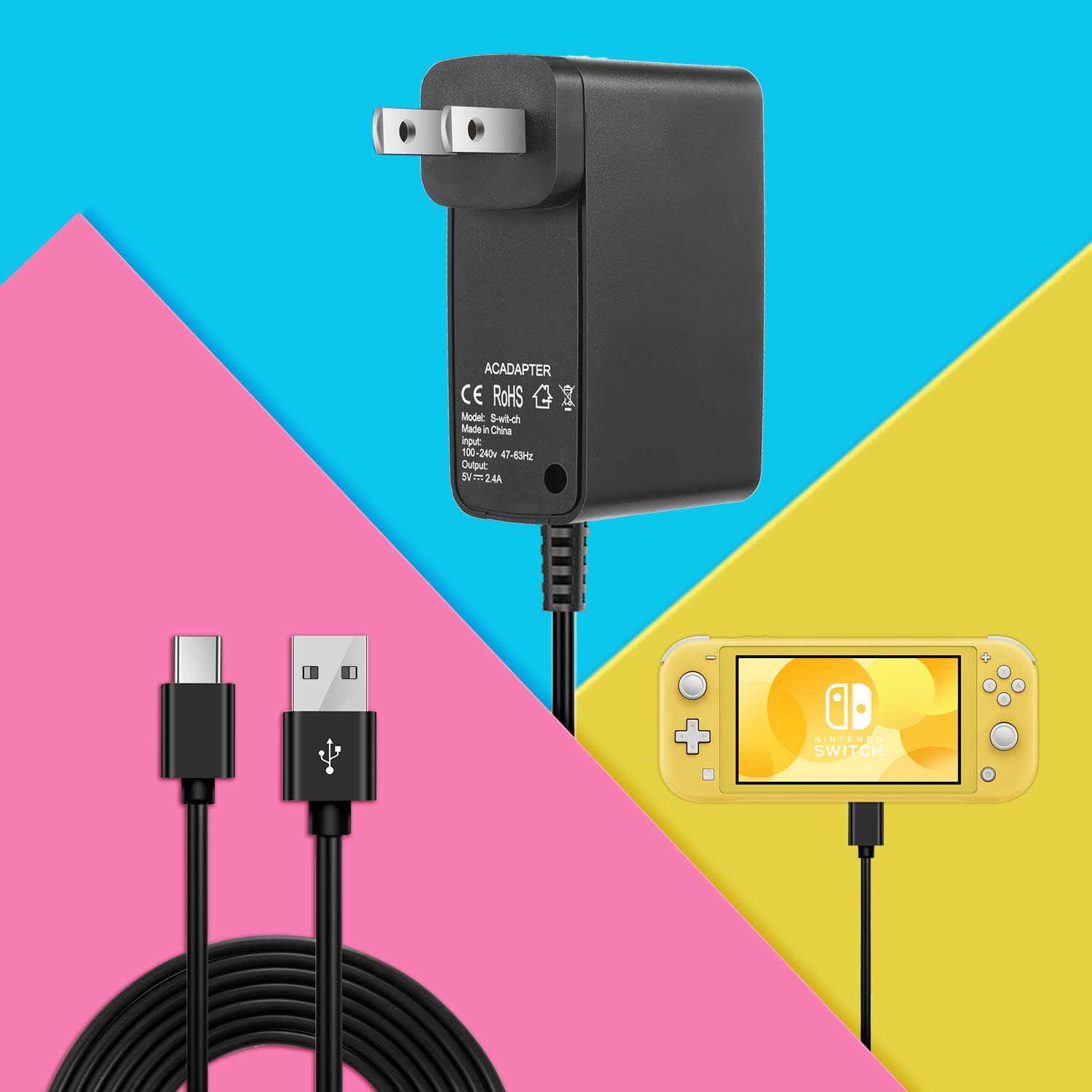 Frienda Charger Compatible with Nintendo Switch, 5 Volt/ 2.6 A AC Adapter Portable Charger with 2 M USB Charger Cable, Power Supply Charging Replacement Accessories, Total 2 Pieces