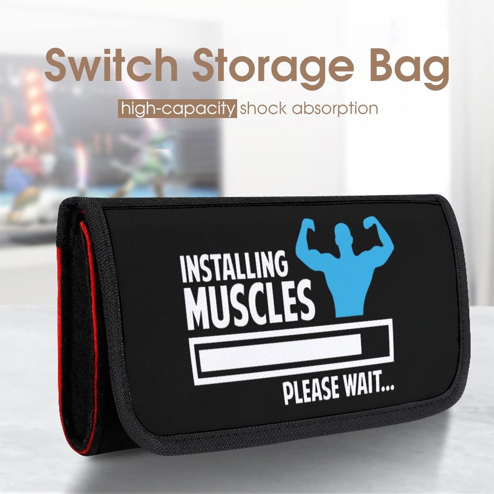 Installing Muscle Please Wait Carrying Bag Compatible with Switch Protective Case Slim Felt Pouch with 5 Game Cartridges Holders