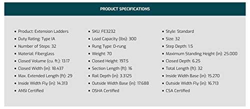 Louisville Ladder FE3232 Fiberlass Step Ladder 300-Pound Duty Rating, 32 Feet, Orange