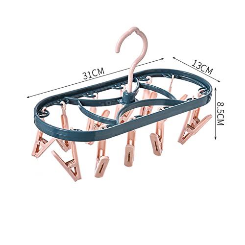 NIKOLay Foldable Clip Drip Hanger Travel Clothes Drying Rack with 12 Clips for Socks Underwear,Pink