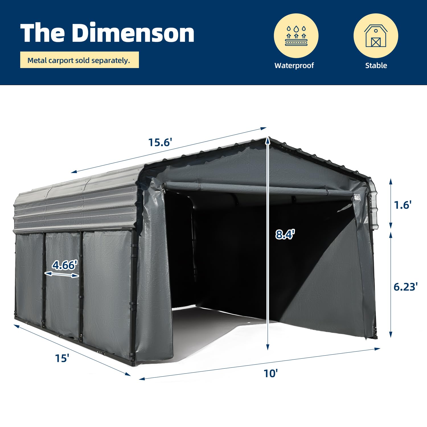 MELLCOM Carports Enclosure Kit for Galvanized Steel Carport, Fabric Carport Wall Panels, 10' x 15' x 8.4'