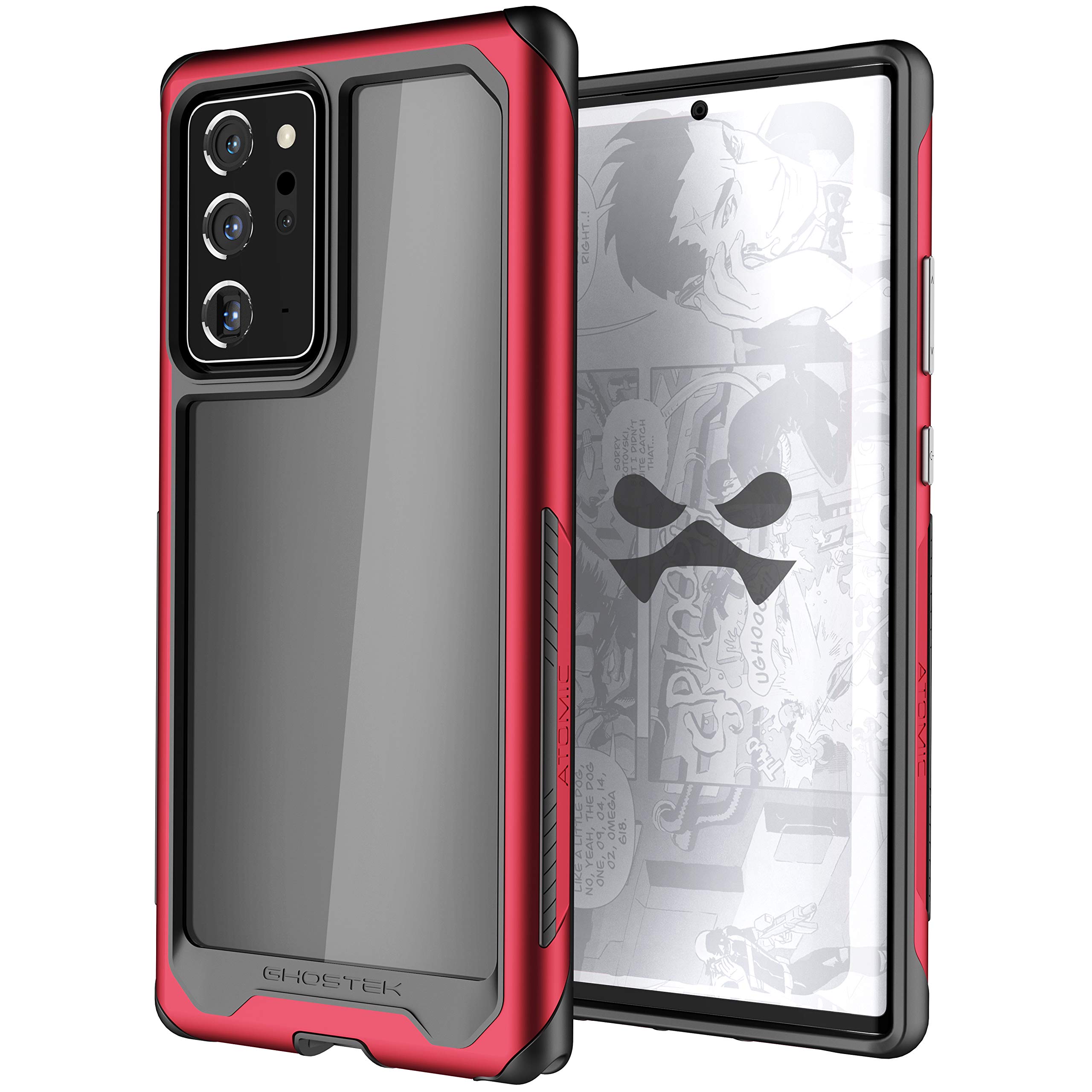 Ghostek Atomic Slim Note 20 Ultra Case Clear with Red Military Grade Aluminum Bumper Heavy Duty Protection with Rugged Shockproof Design Protective Cover 2020 Galaxy Note20 Ultra 5G (6.9 Inch) - (Red)