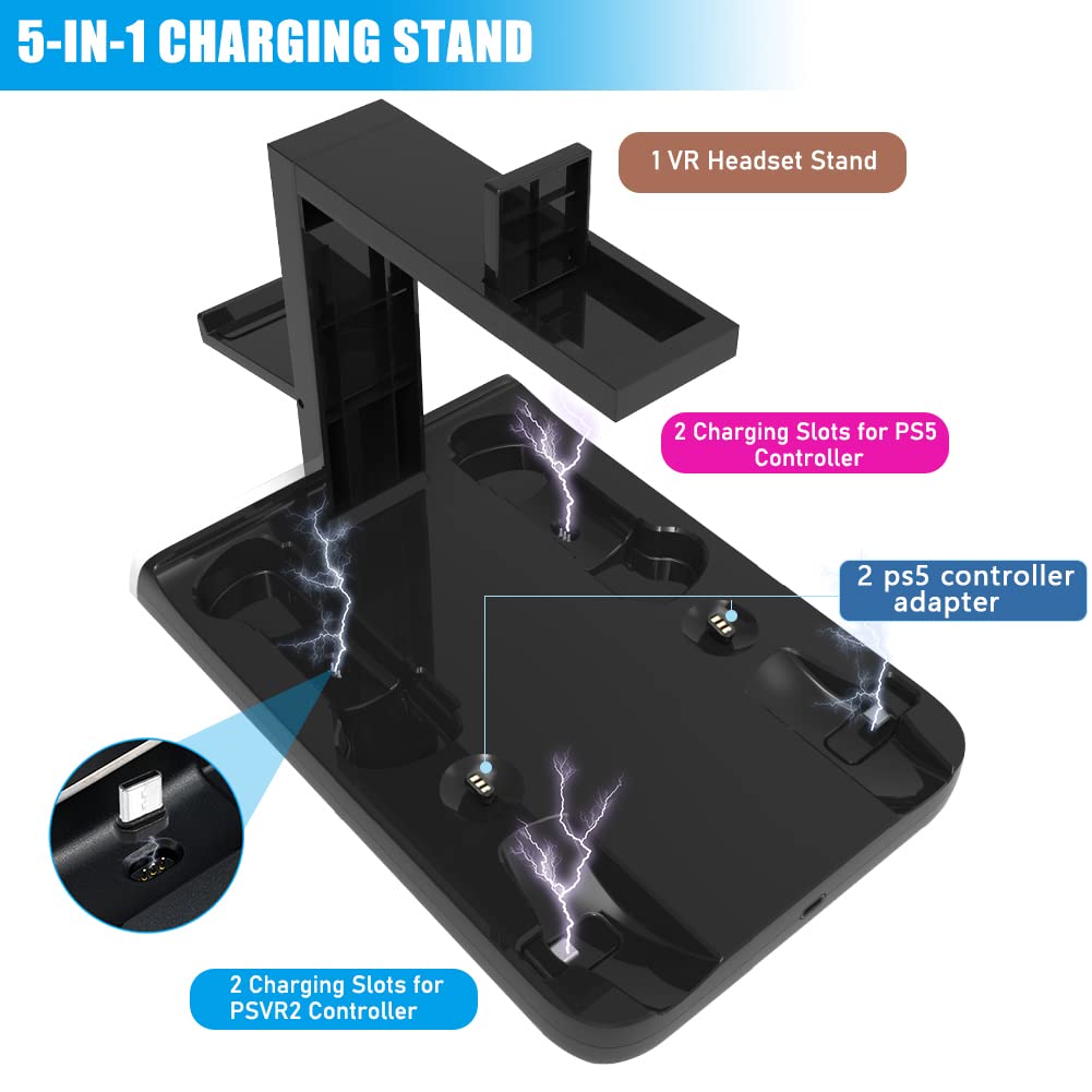 Jhua PS5 Controller Charger Station PS5 Stand 4 Charging Station for PlayStation VR2 and PS5 Controller Charging Dock Station with VR Headset Display Stand, LED Indicators