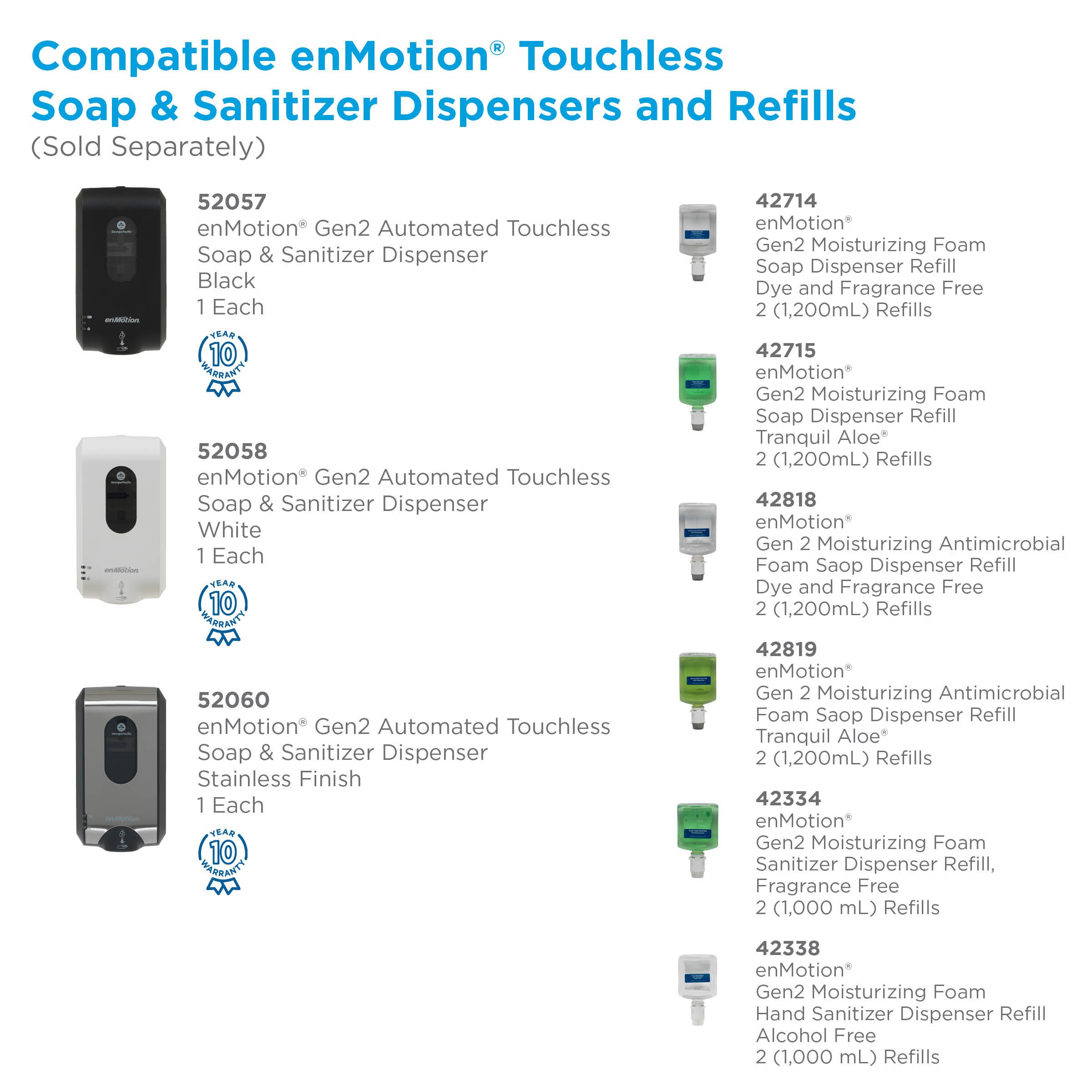 enMotion Gen2 Moisturizing Foam Soap Dispenser Refill by GP PRO (Georgia-Pacific); Dye and Fragrance Free; 42714; 1200 mL Per Bottle; 2 Bottles Per Case