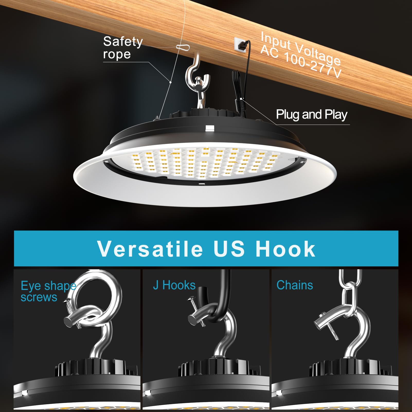 Lightdot 165W (200X1W LED) LED High Bay Light with Diffuser 24750lm High Bay LED Lights, AC100-277V 5000K High Bay LED Shop Light, Strong Brightness UFO LED Light for 18-30FT Height -6Pack
