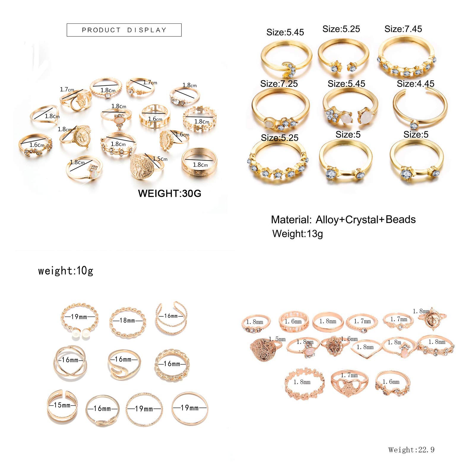 FUTIMELY 62-101Pcs Vintage Knuckle Rings Set Stackable Midi Rings for Women Teen Girls Bohemian Gold&Silver Rings Crystal Joint Finger Rings Pack (58Pcs)