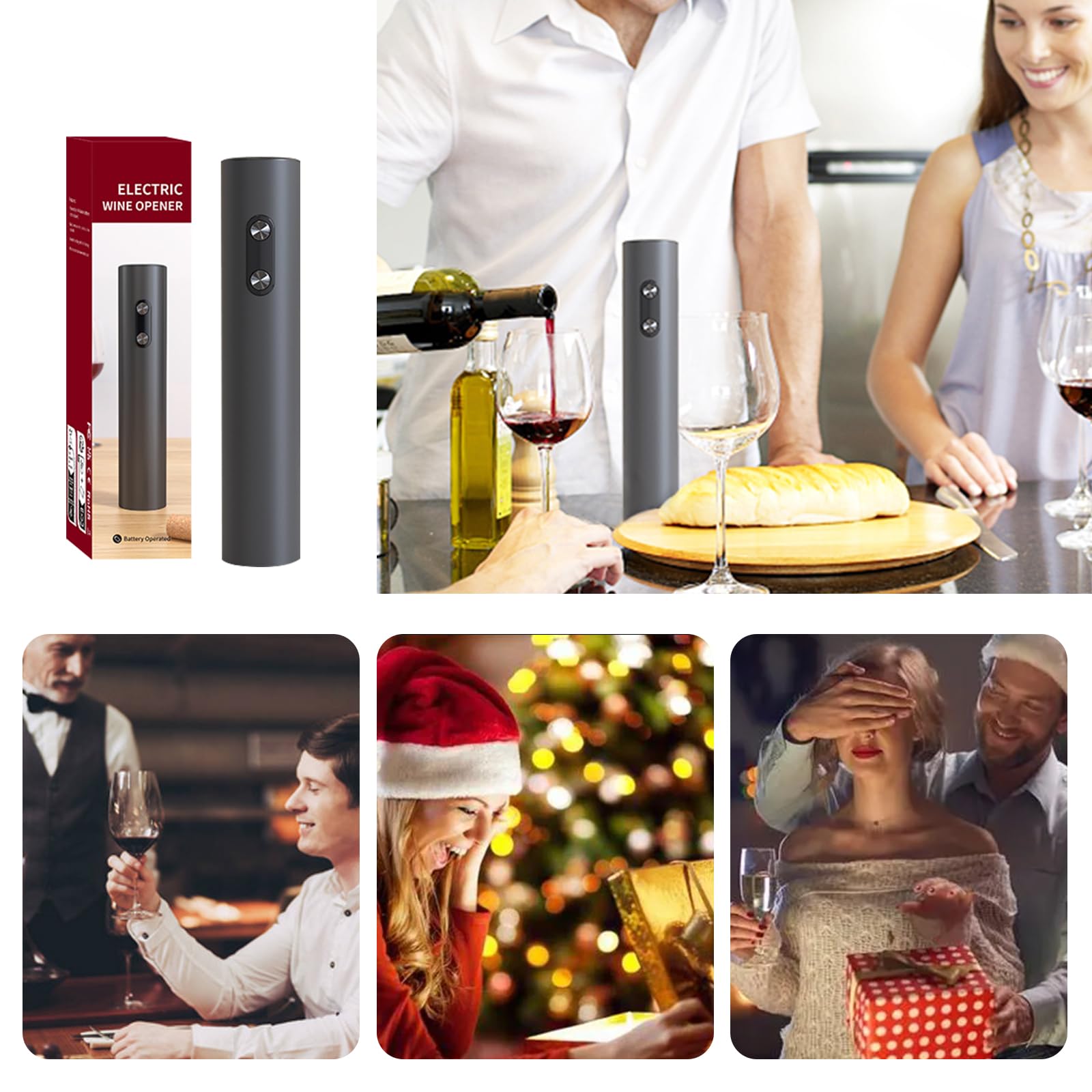Liuzouwin Wine Bottle Opener Reusable Electric Wine Bottle Openers,Battery Operated Automatic Wine Corkscrew with Foil Cutter for Wine Lovers Gift Women Men (Stainless Steel)