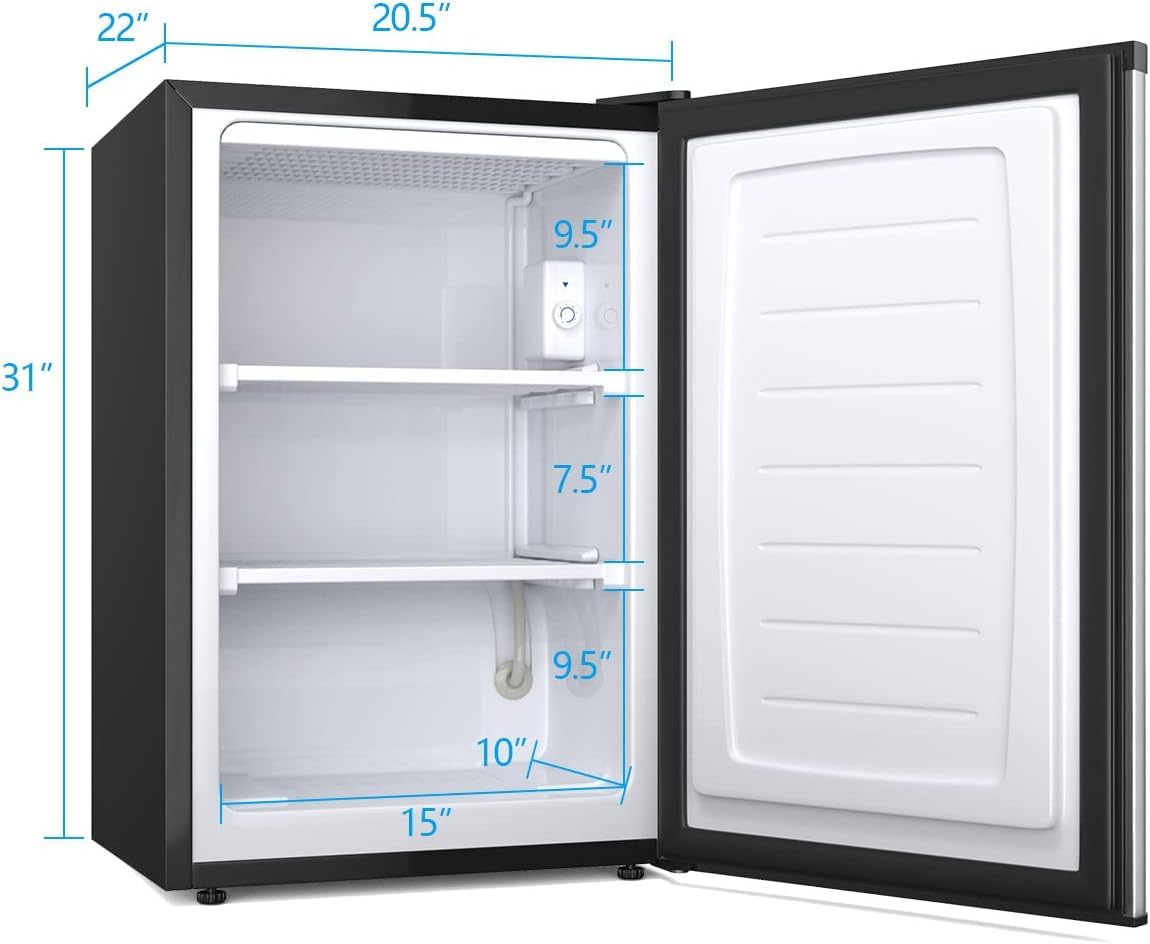 NAFORT Compact Upright Freezer 3.0 Cu. Ft. with Stainless Steel Single Door, Mini Freezing Machine with Reversible Door, 7 Grade Adjustable Thermostat for Home Office