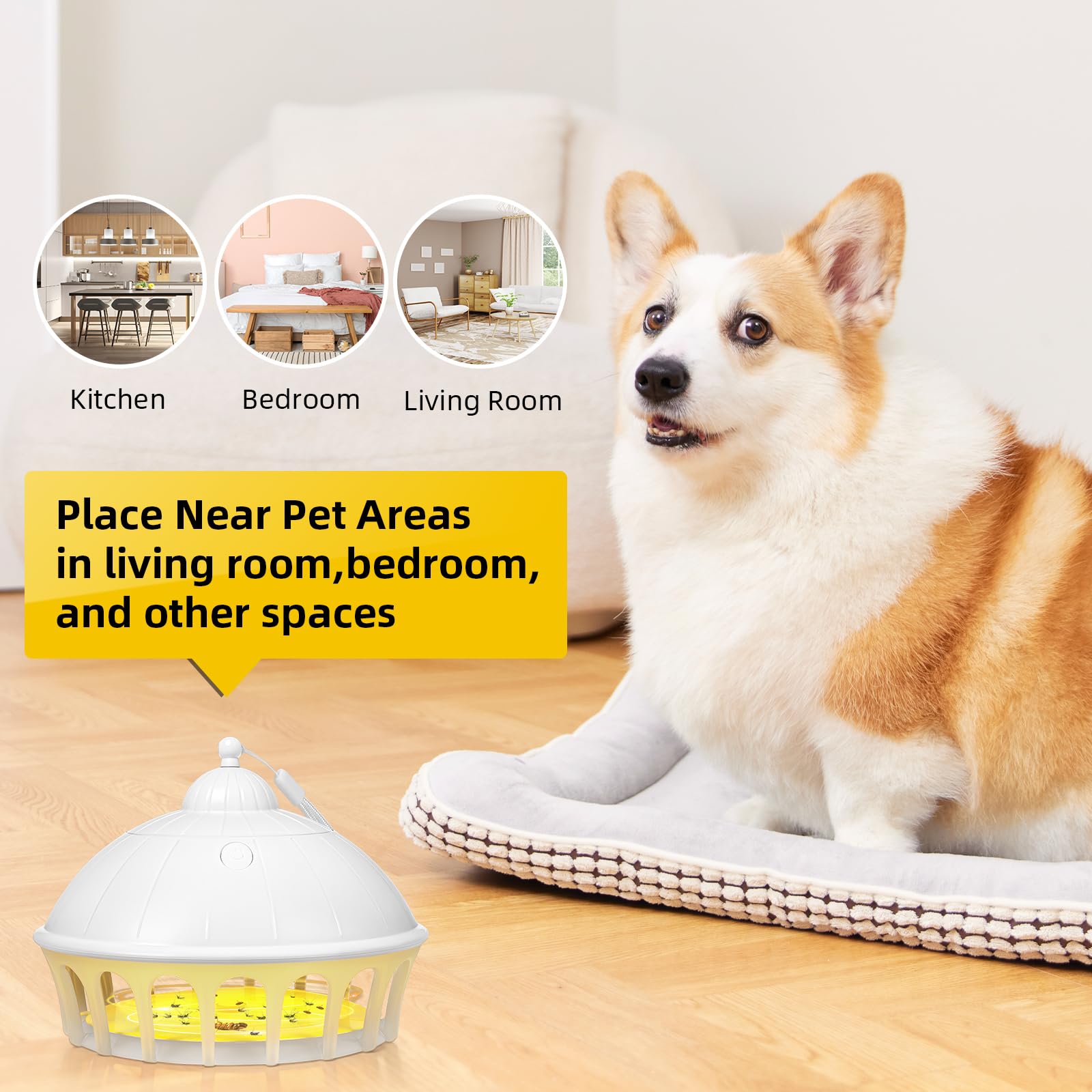 Upgraded Flea Traps for Inside Your Home,Flea Treatment with Light and 5 Flea Trap Refills,Flea Light Trap for Indoor,Flea Bombs for Home,Flea Killer Traps for Home, Friendly to Pets & Children