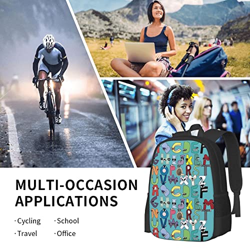 FNASFIA Alphabet Lore 3 Piece Backpack Set, Cartoon Alphabet Backpack Pencil Case Lunch Bag Casual Backpack Combo Unisex