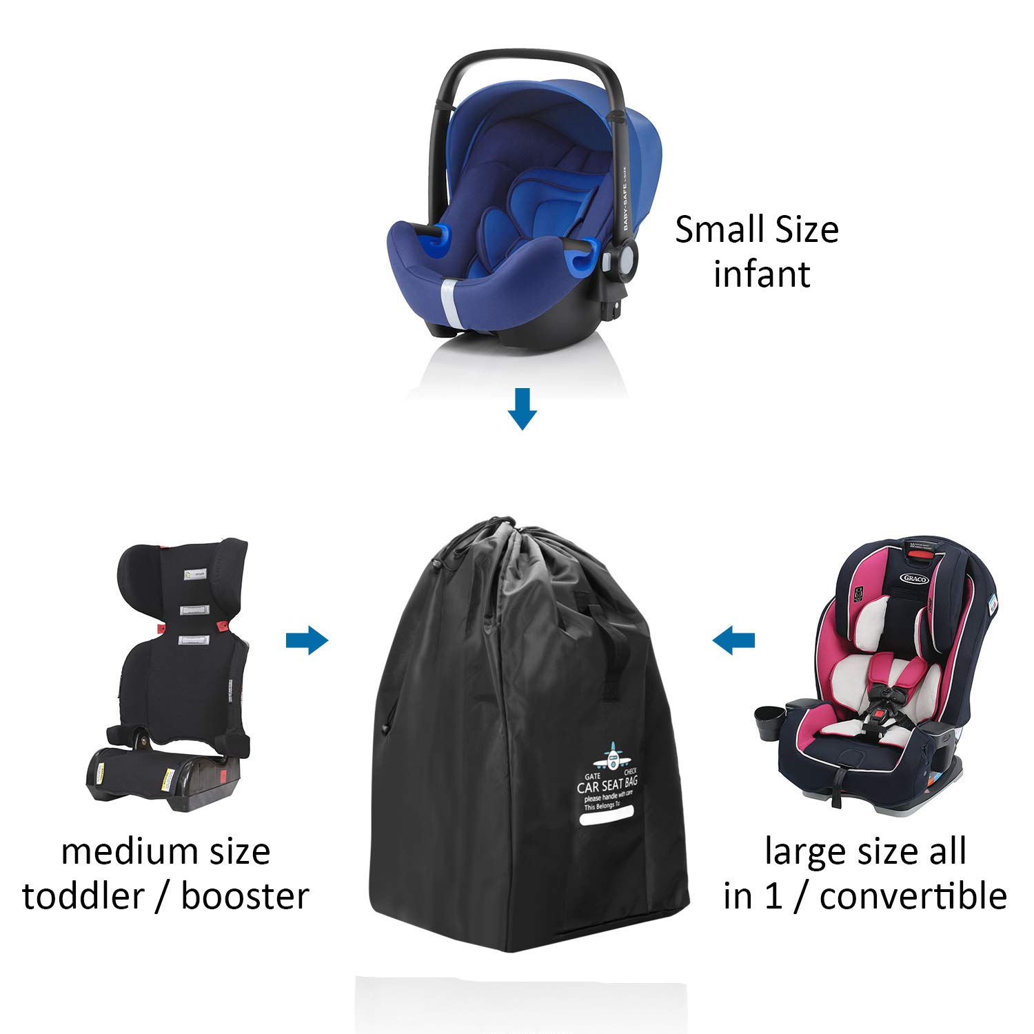 Firstnos Car Seat Travel Bag for Airplane, Adjustable Padded Backpack for Car Seats, Universal Size Car Seat Cover for Airport Gate Check-in