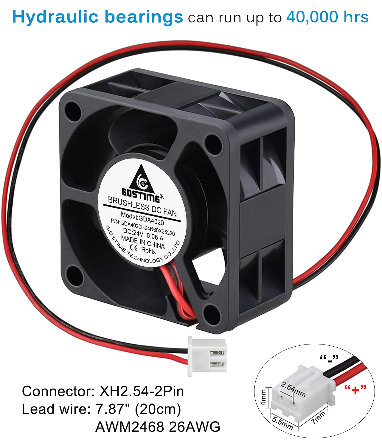 GDSTIME 40mm Brushless Cooling Fan, 40mm x 40mm x 20mm 24V Dc Fan 6000RPM