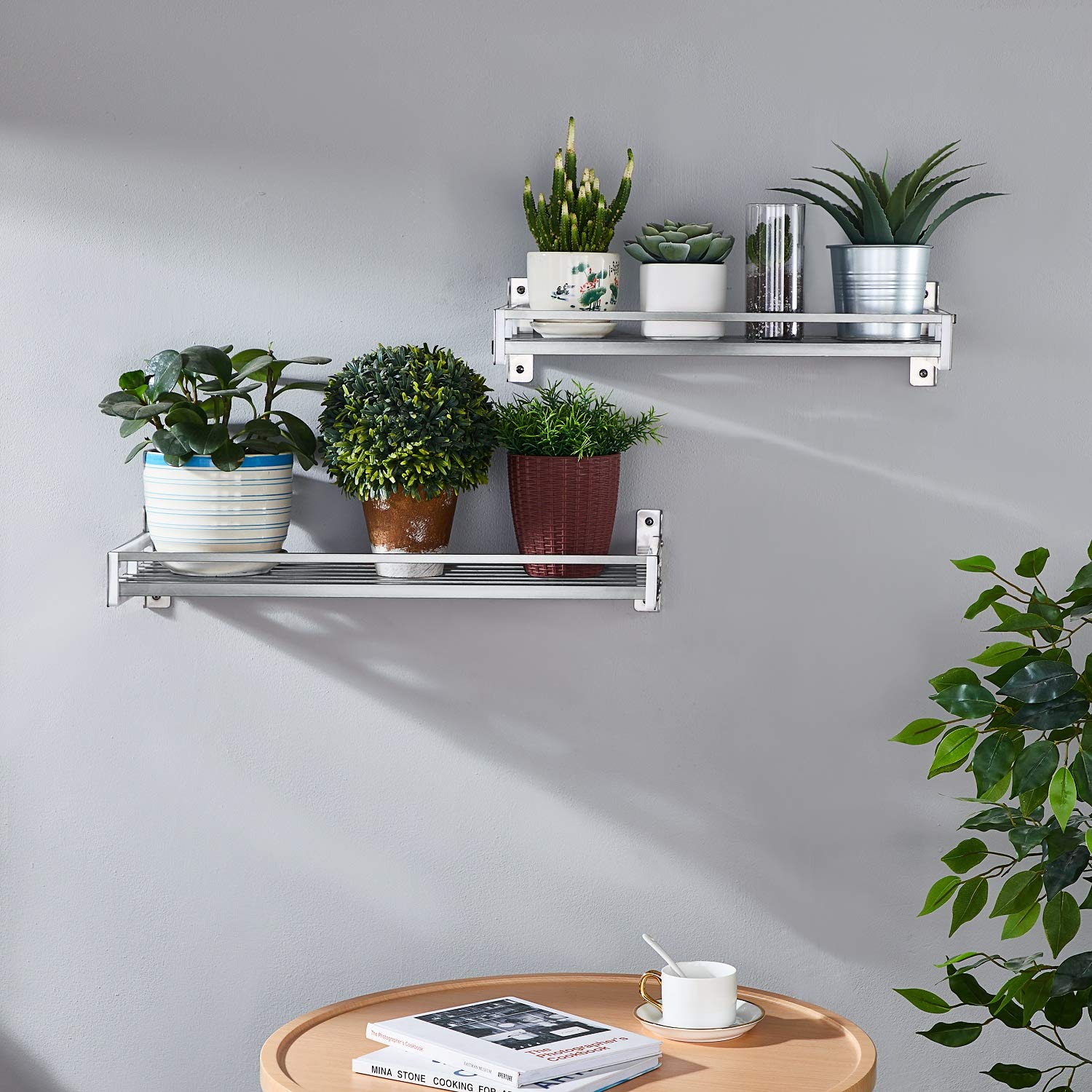 istBoom Wall Mounted Pot Holder Pan Organizer with 16 Hooks, Stainless Steel Kitchen Wall Pots and Pans Rack, Heavy Duty, Modern Slat Design (24'' by 9 1/2")
