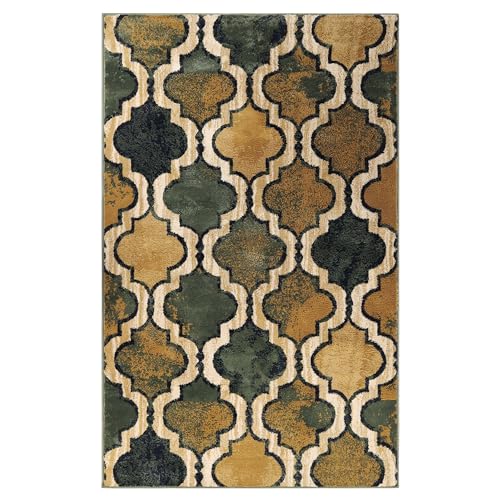 Superior Indoor Large Area Rug, Jute Backed, Perfect for Living/ Dining Room, Bedroom, Office, Kitchen, Entryway, Modern Geometric Trellis Floor Decor, Viking Collection, 5' x 8', Green