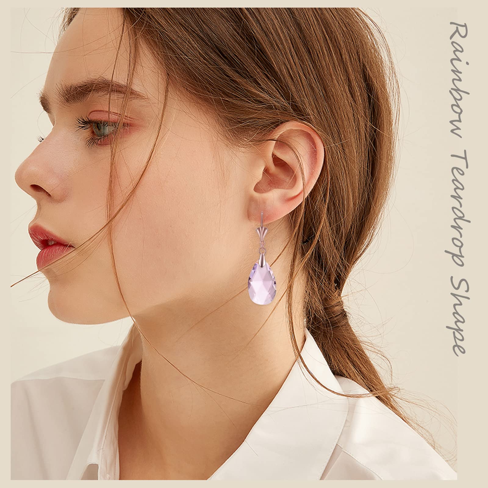 JEWPARK 16 Pairs Multi-color Dangle Earrings Set Crystal Dangle Drop Earrings Rainbow Crystal Earrings for Women