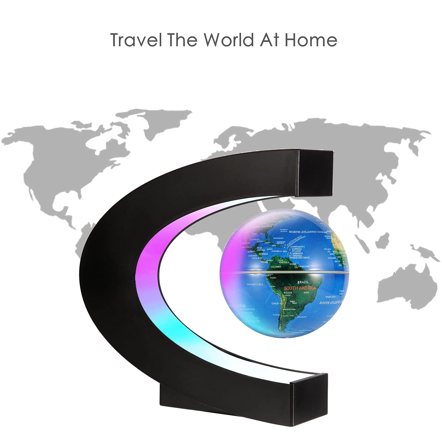 Fuyooh Magnetic Levitating Globe with LED Light, 4'' Rotating Earth Globe Ball with World Map, Creative Tech Gift for Boyfriend Father Kids (Blue)