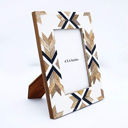Foreside Home and Garden 4 x 6 inch Southwest Pattern Decorative Wood Picture Frame, 43, White, Brown