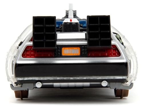 Delorean Brushed Metal Time Machine (Train Wheel Version) with Lights Back to The Future Part III (1990) Movie Hollywood Rides Series 1/24 Diecast Model Car by Jada 34996
