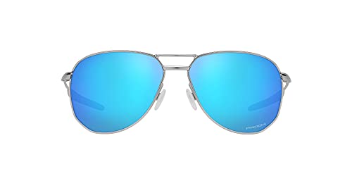 Oakley Men's OO4147 Contrail Aviator Sunglasses, Satin Chrome/Prizm Sapphire, 57 mm