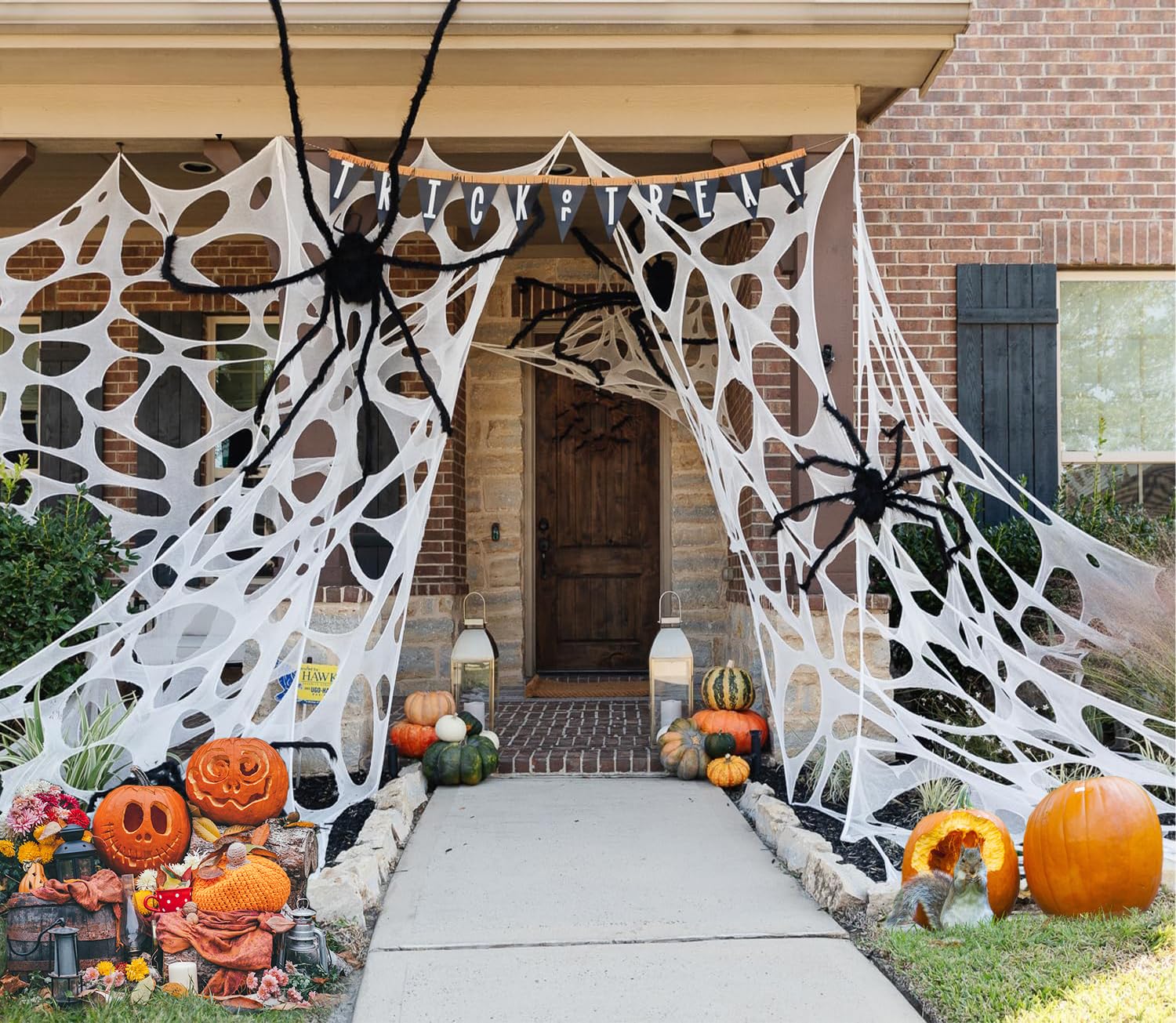 Giant Spider Web Halloween Decorations Outdoor, Stretchy 450 sqft Spooky Spider Web, Cut-Your-Own Flexible Spider Webbing for Halloween Party, Haunted House Outdoor Indoor