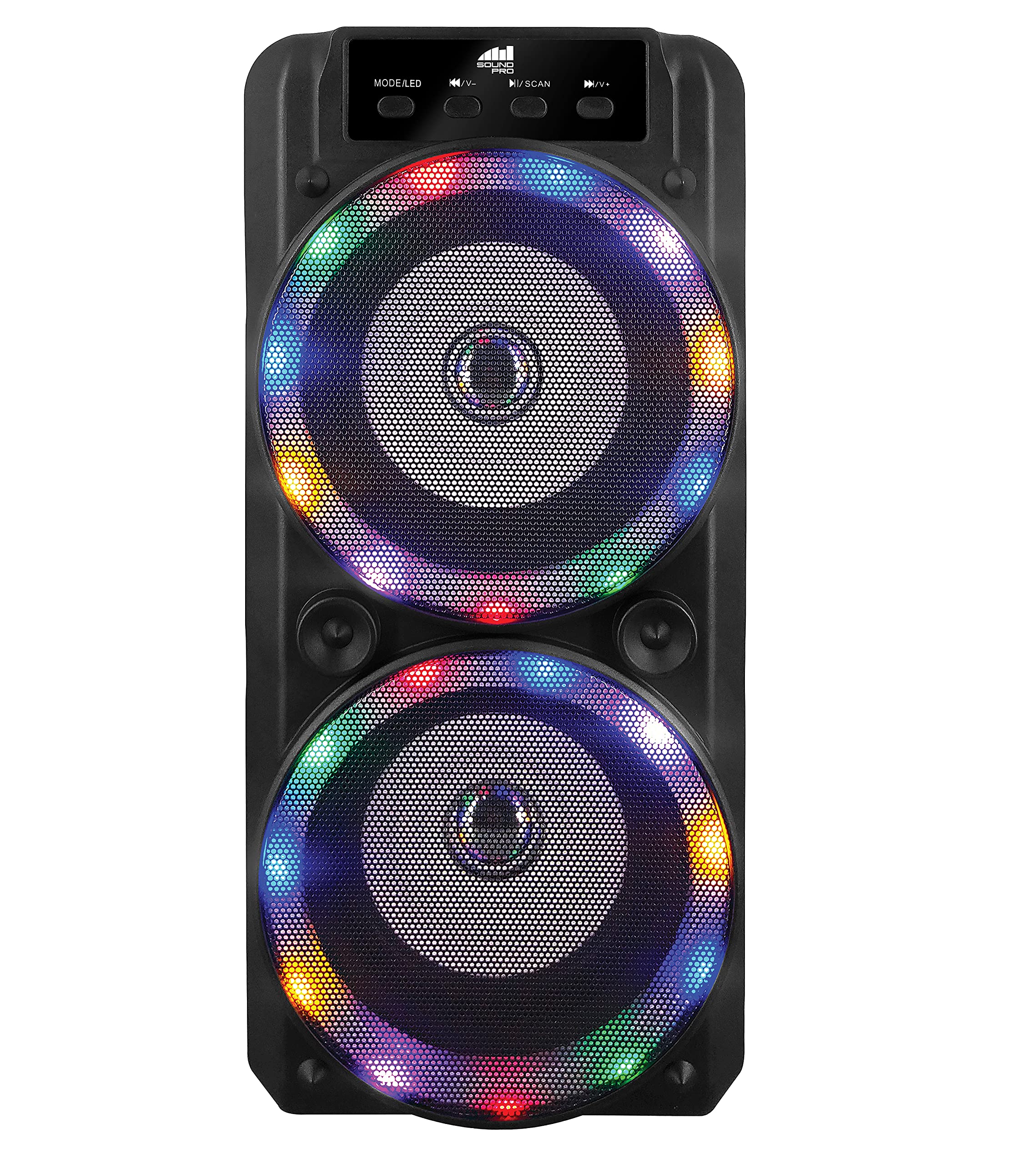 Naxa Electronics NDS-4506 Portable Dual 4? Bluetooth Party Speaker with Multi-Color Circular Lights, Up to 2 Hours Play Time, FM Tuner, USB Port, MicroSD Card Slot, and 3.5mm Input, Black