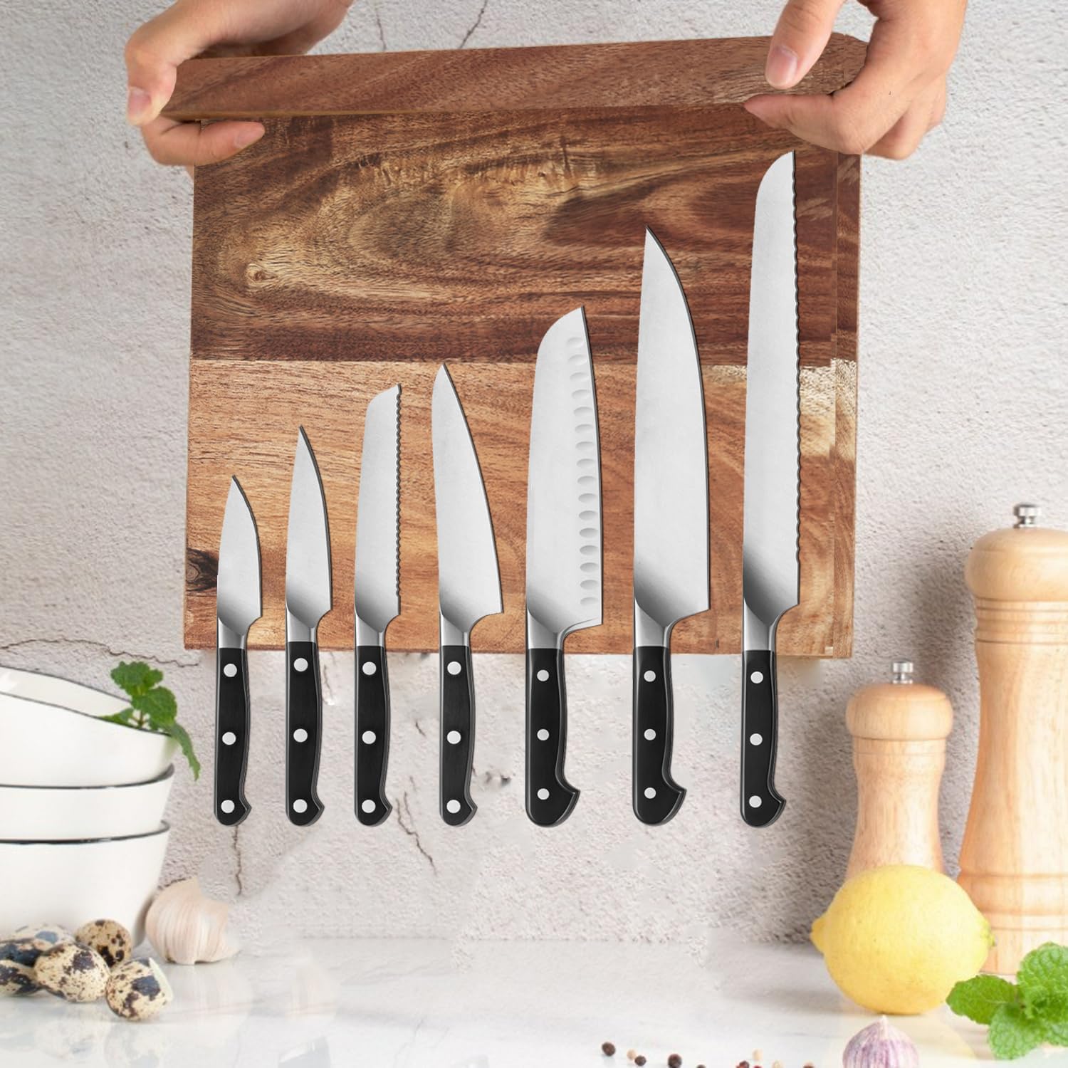 Magnetic Knife Holder Stand Including Strong Adhesive Tape, 4 Screws & Screw Driver, Strong Magnetic Knife Rack for Kitchen Organizing, Magnetic Strip Self Adhesive