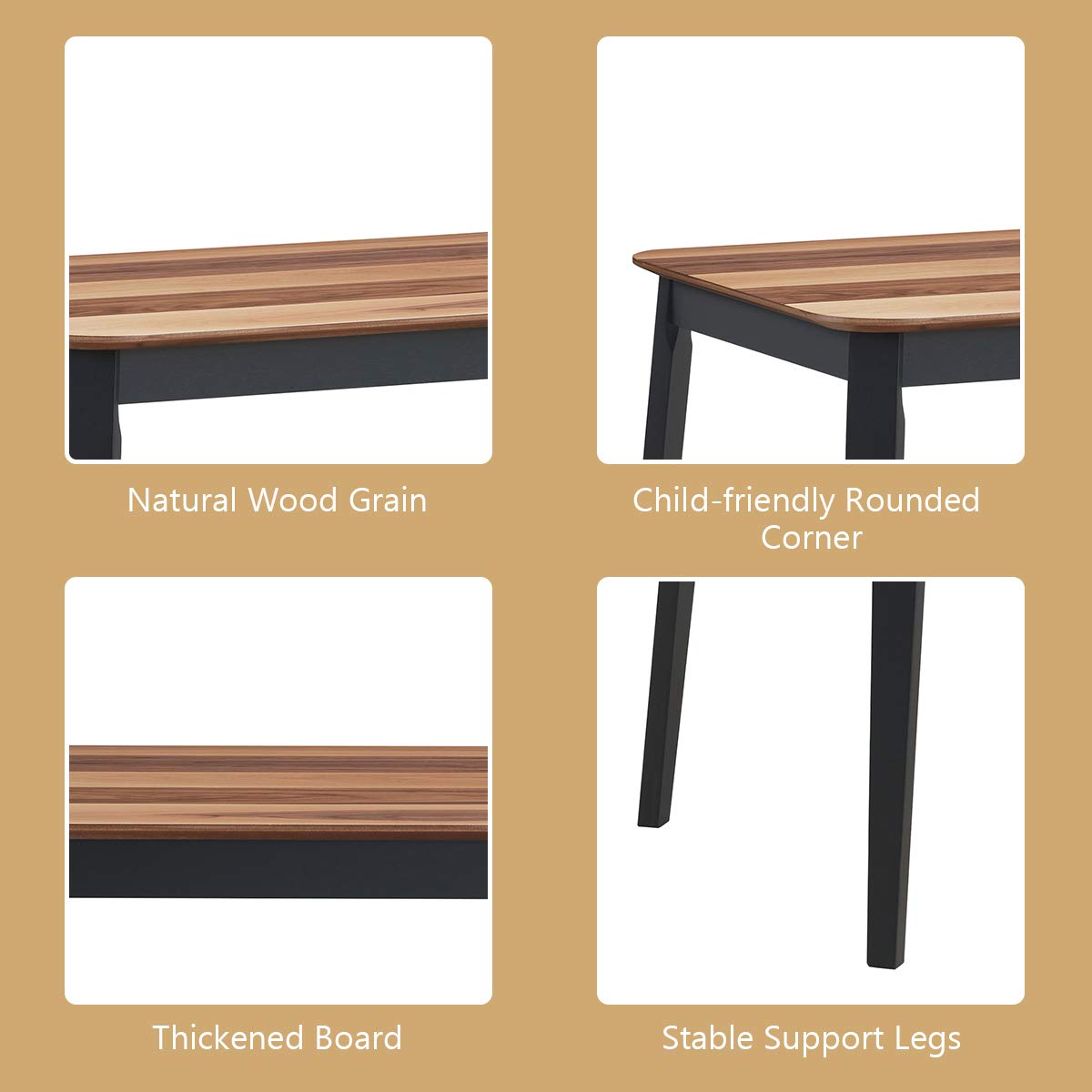 Giantex 43.5" L Rectangular Dining Table, Farmhouse Dinette Table w/ 4 Rubber Wood Legs, Kitchen Dinner Table for Kitchen Dining Room Living Room (Walnut & Black)
