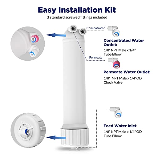 Membrane Solutions 100 GPD RO Membrane, Reverse Osmosis Membrane with Membrane Housing, Replacement for Under Sink Home Drinking RO Water Filter System, Wrench,1/4" Quick-Connect Fittings,Check Valve