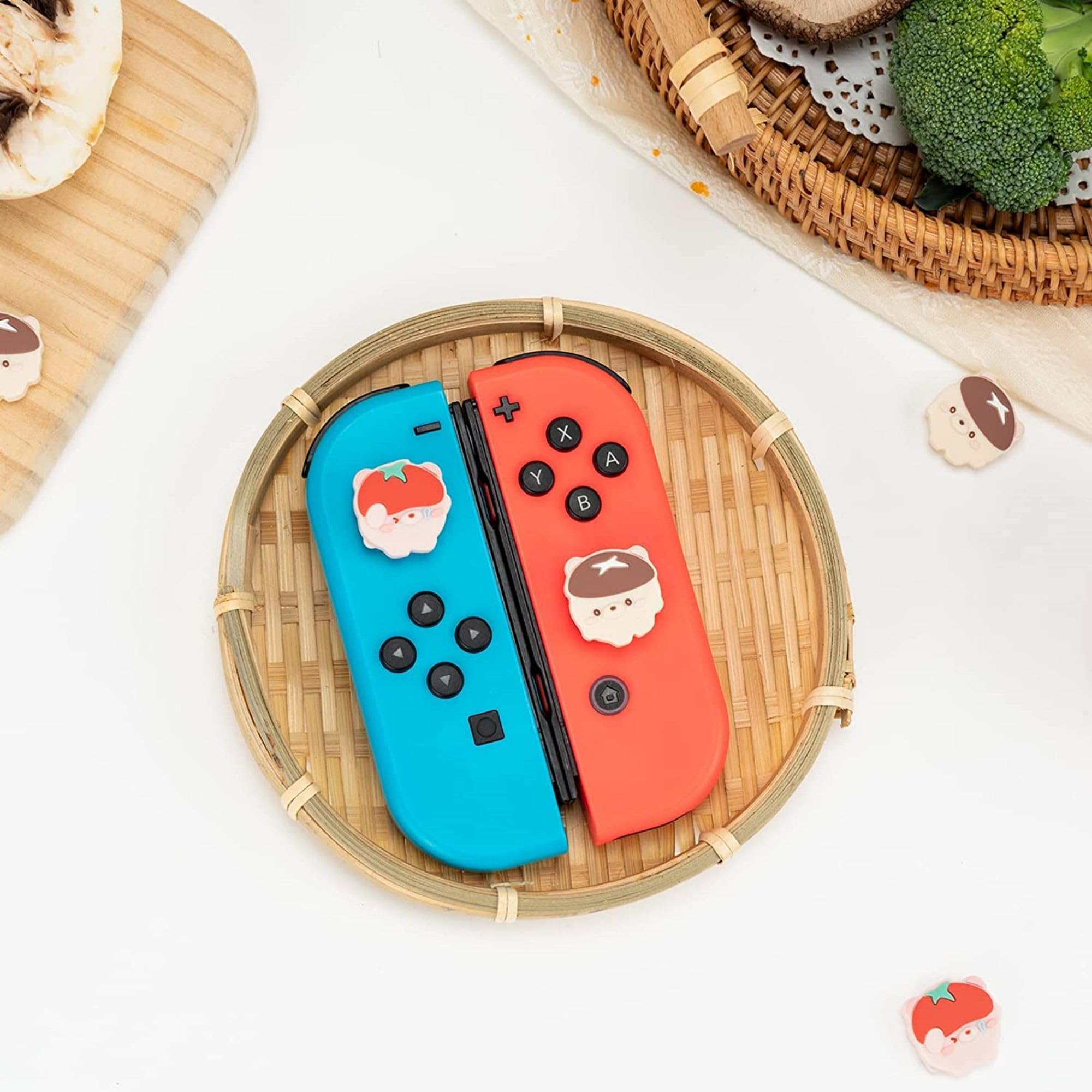 GeekShare Cute Silicone Joycon Thumb Grip Caps, Joystick Cover Compatible with Nintendo Switch/OLED/Switch Lite,4PCS - Tomato Mushroom Bear