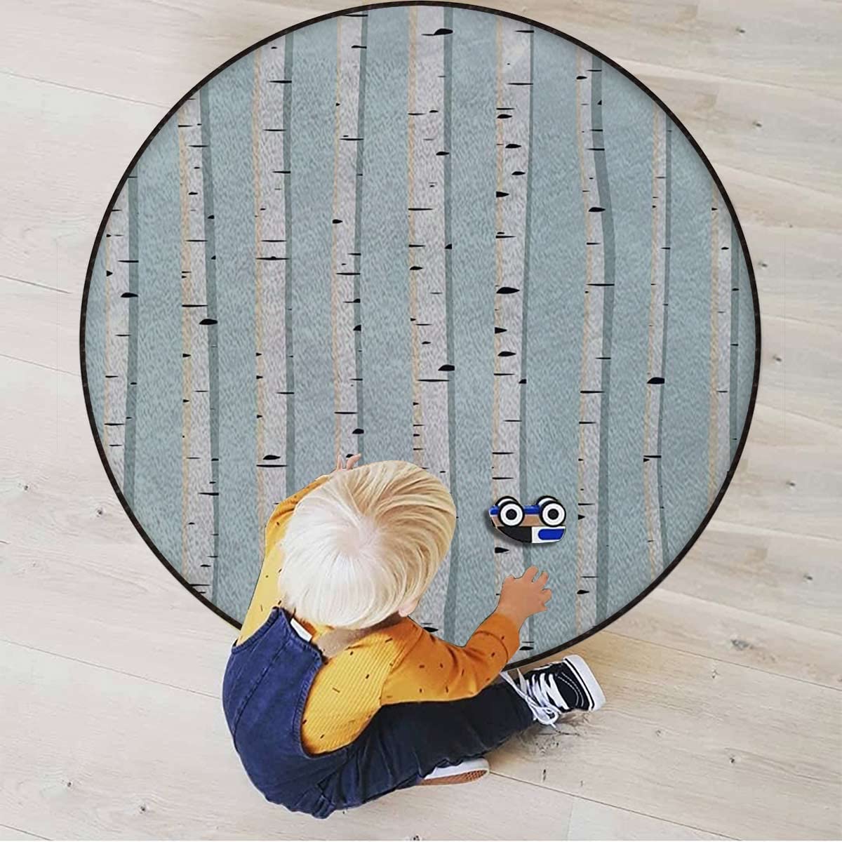 Forest Chair Mat Office Protector for Hardwood Floors Anti-Slip Floor Protection Mat Multi-Purpose Chair Carpet for Desk Dense Tree Formation White Fall Birch Trees,Green Grey Diameter 39.3 in