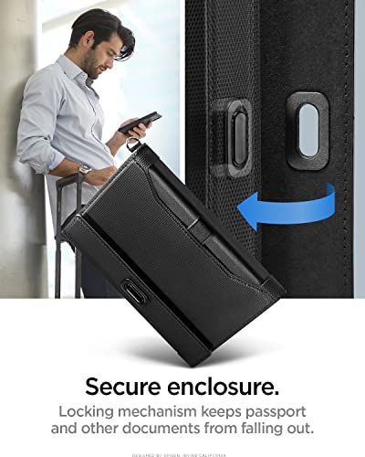 Spigen Passport Card Cover Holder Passport Wallet Travel Documents Organizer Protector Passport Holder Travel Accessories with RFID Blocking Technology SIM Card Pin Included - Black
