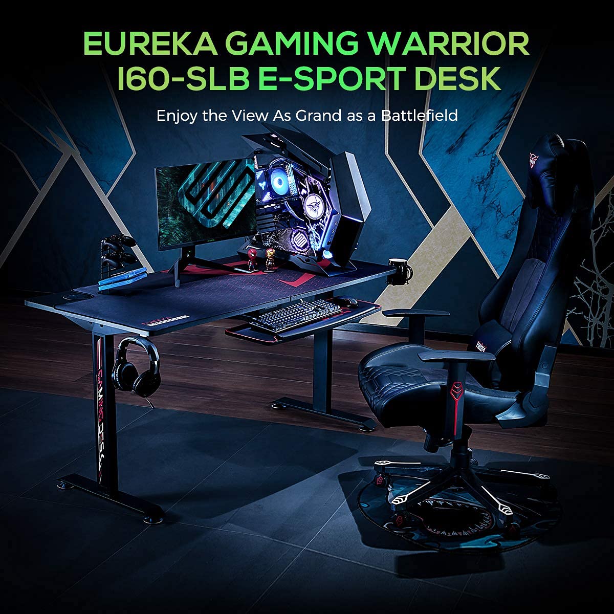 EUREKA ERGONOMIC Gaming Desk 2 People 60 Inches Large Computer Desk Gaming T-Shaped Home Office PC Laptop Writing Table with Full-Covered Mouse Pad Popular Gift for E-Sports Lover Black