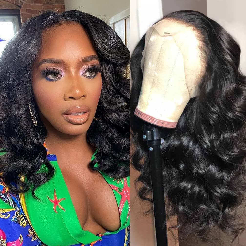 Vlaty Wear and Go Glueless Wigs Human Hair for Beginners 13x4 Body Wave Lace Front Wigs Human Hair Pre Plucked 180% Density HD Transparent Lace Frontal Wigs Human Hair Wig for Women 14 Inch