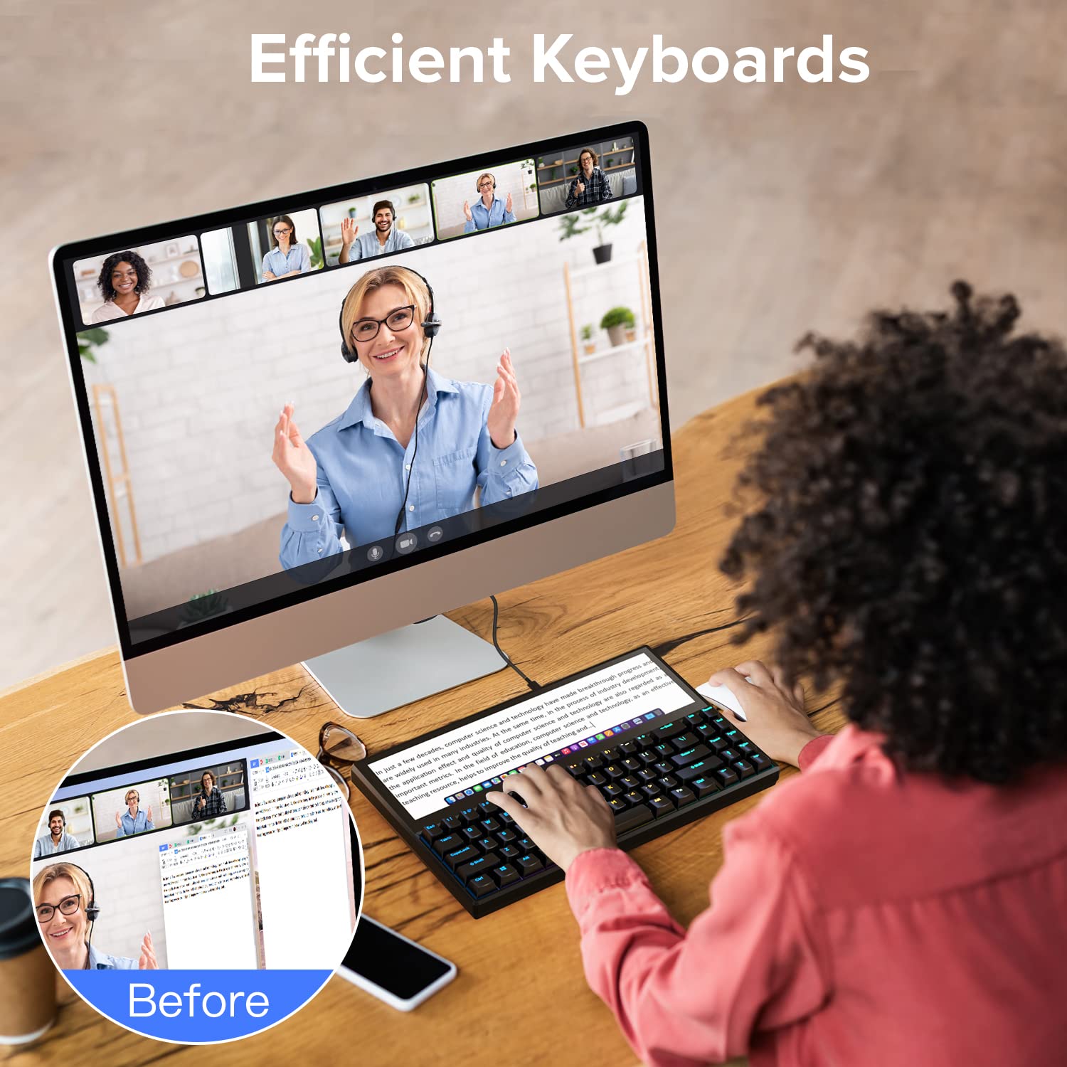 JJTechGiant Touchscreen Gaming Mechanical Keyboard 12.6 Inch Portable Laptop Wired USB RGB Backlit Compact Monitor with DIY Keycap Plug and Play Split Screen Keyboard for Mac Windows Android