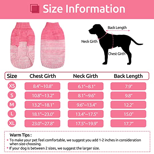Queenmore Knitted Pullover Dog Sweater, Turtleneck Pet Cat Sweater, Cold Weather Puppy Clothes Stitching Knitwear with Leash Hole for Small Medium Dogs(Pink,L)