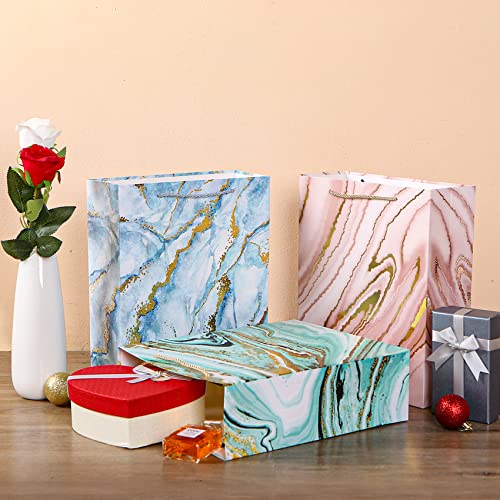 Lancool Gift Bags, 12 Pack 12.6x10.2x3.9 Inch Gift Bags Medium Size, Gift Bag Large Size, 4 Assorted Designs Foil Gift Bags for Monther's Day, Baby Shower, Birthday, Wedding, Party Favors