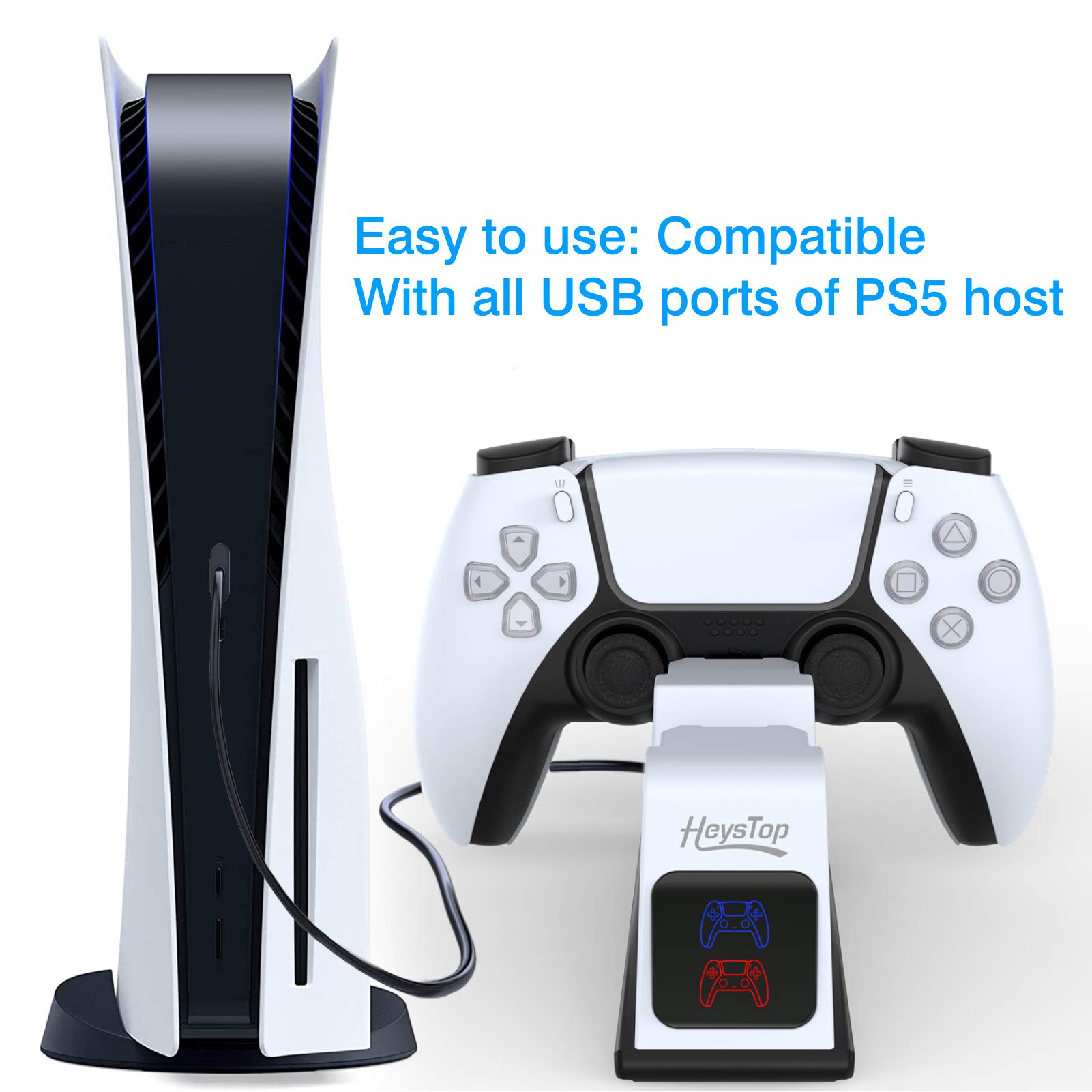 HEYSTOP PS5 Controller Charger Station, DualSense PS5 Charging Station with LED Indicator, PS5 Fast Charging Dock Compatible with Sony Playstation 5 Controller
