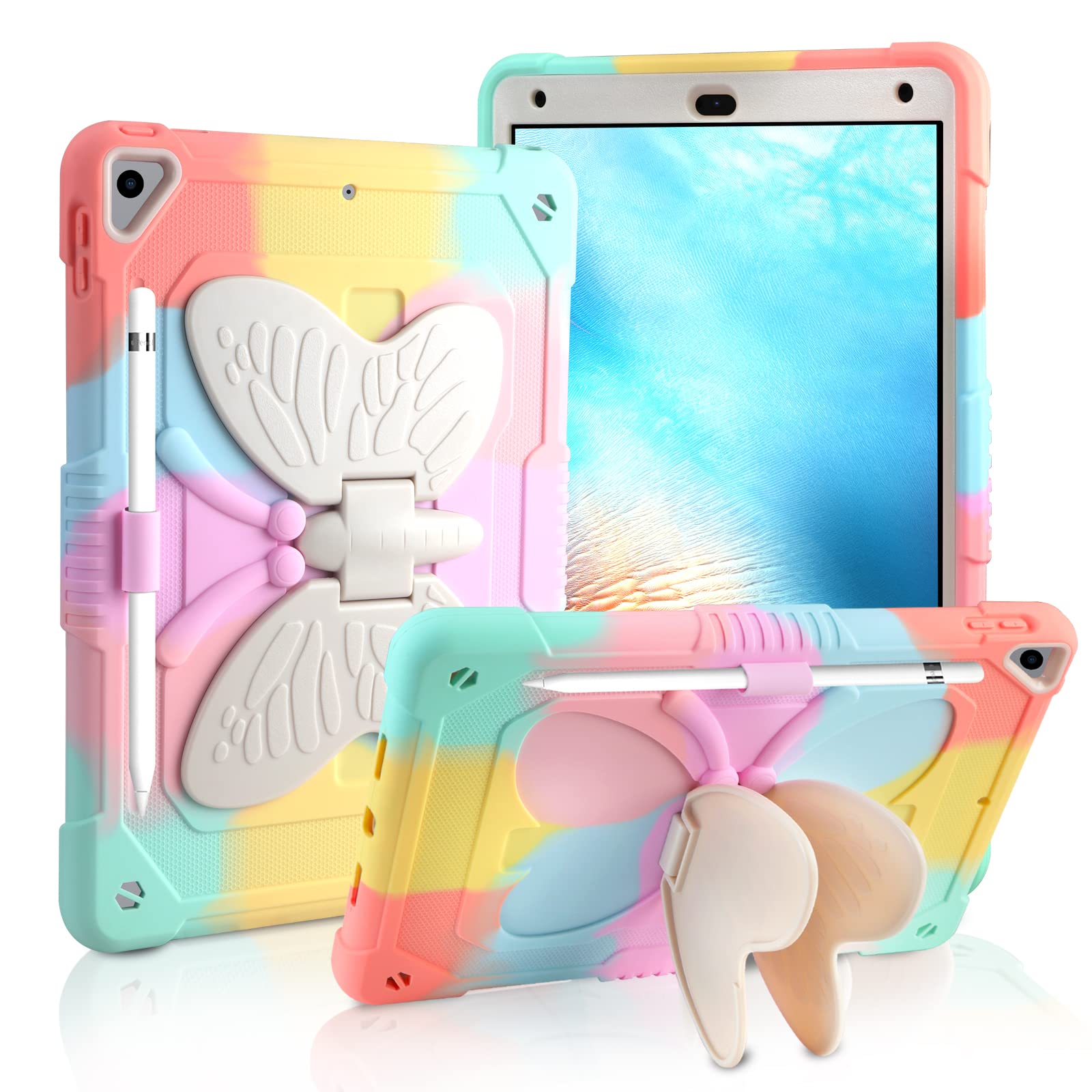 VOFUOE for iPad 9.7 Case 2018 for iPad 6th Generation Cases Butterfly Kickstand Pencil Holder, for iPad 5th Gen 2017 Case 2 in 1 Heavy Duty Rugged Cover for Kids Girls, Pink