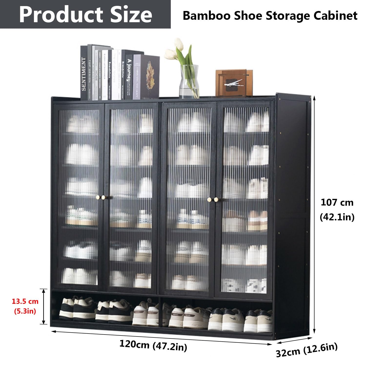 OMKUOSYA Bamboo Shoe Cabinet,8 Tier Bamboo Shoe Storage Cabinet,Bamboo Shoe Cabinet with Doors, for Entryway Hallway(Brown - A)