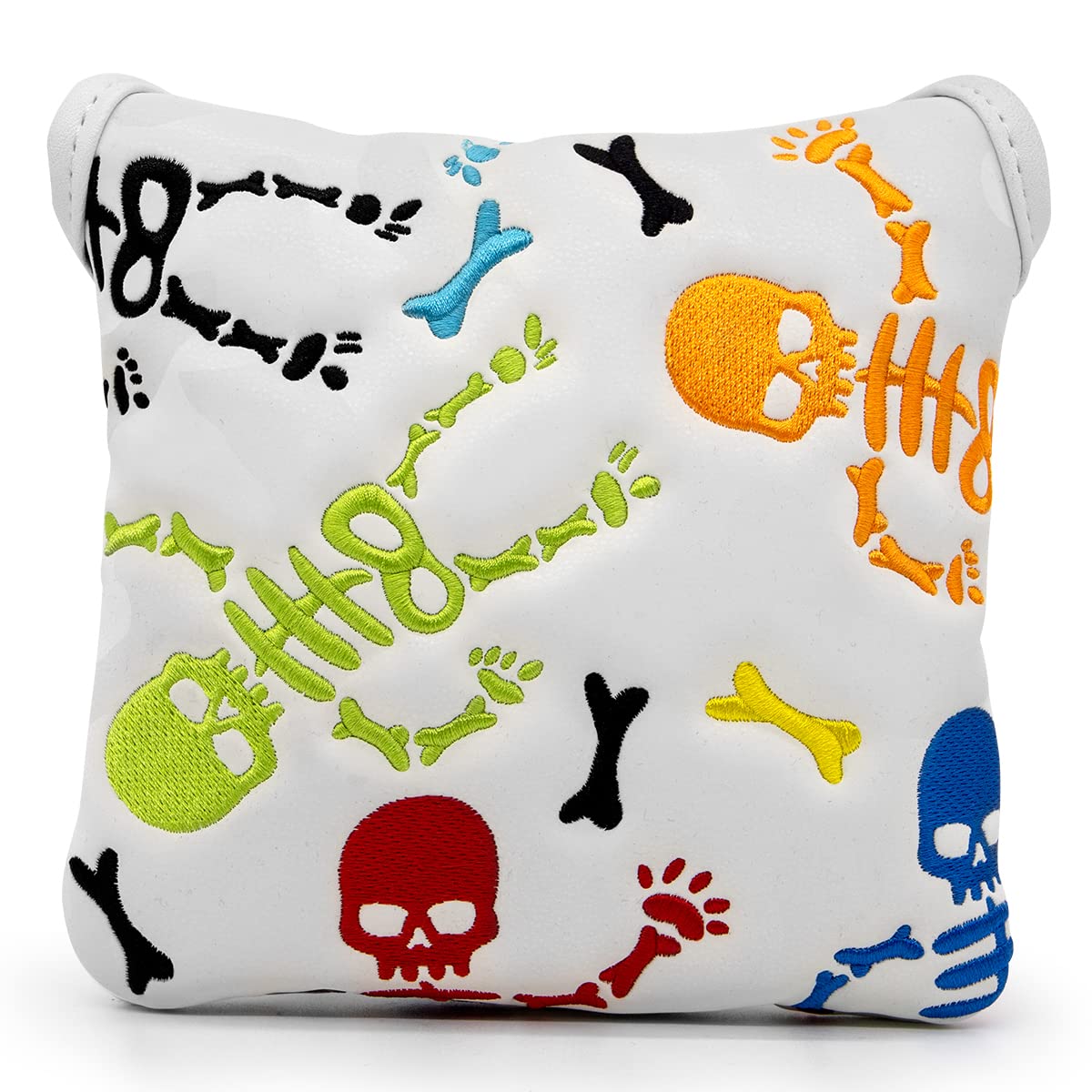 Funny Skeleton Man Golf Square Mallet Putter Cover, Mallet Headcover with Magnetic Closure - 3 Colors Options - Black/Red/White Golf Putter Head Cover (Red Base)