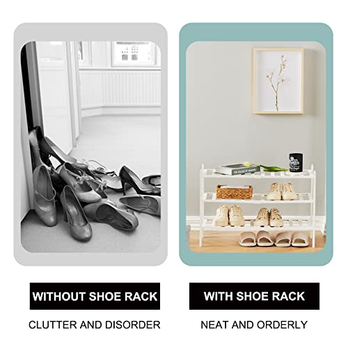 quiseolu White Shoe Rack for Closet Entryway 3 Tier Bamboo Shoe Rack Free Standing Shoe Organizer for Small Space Samll White Shoe Shelf Stackable Shoe Storage D11 * W27.2 * H18.3 Inches
