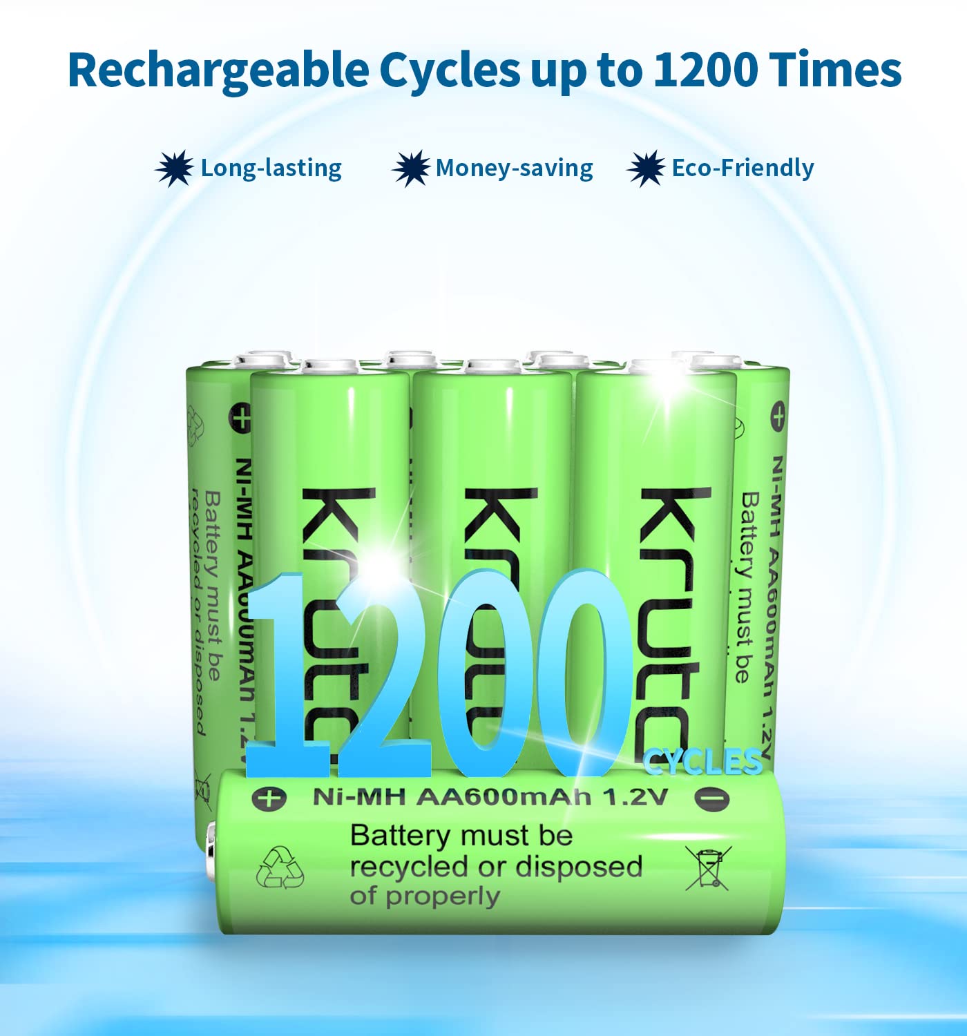 Kruta Solar AA Rechargeable Batteries NiMH 600mAh 1.2v Double A Rechargeable AA Solar Battery for Outdoor Solar Garden Lights, Remotes, Flashlight (AA Pack 12)