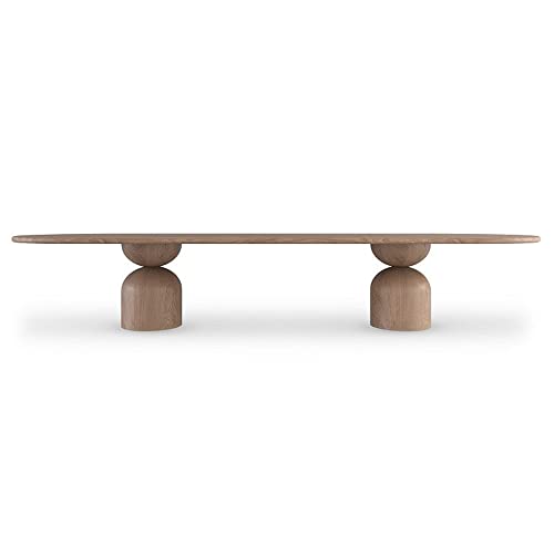 NIUYAO Solid Wood Dining Table Simplicity Modern Oval Tabletop with Double Pedestal Fixed Table Furniture for Dining Room Kitchen Leisure -63" L x 27.5" W x 29.5" H Without Chairs