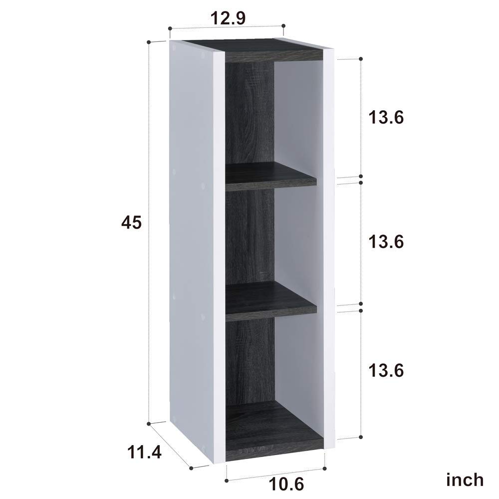 Frama DIY Two-Color 3 Shelf Storage Bookcase, 1.18 inch Thick Plywood Stackable Bookshelf Organizer for Living Room, Home and Office, Black Brown