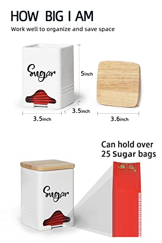 QUXIJA Ceramic Sugar Packet Holder, Farmhouse Tea Bag Storage Organizer Caddy Holder with Lid