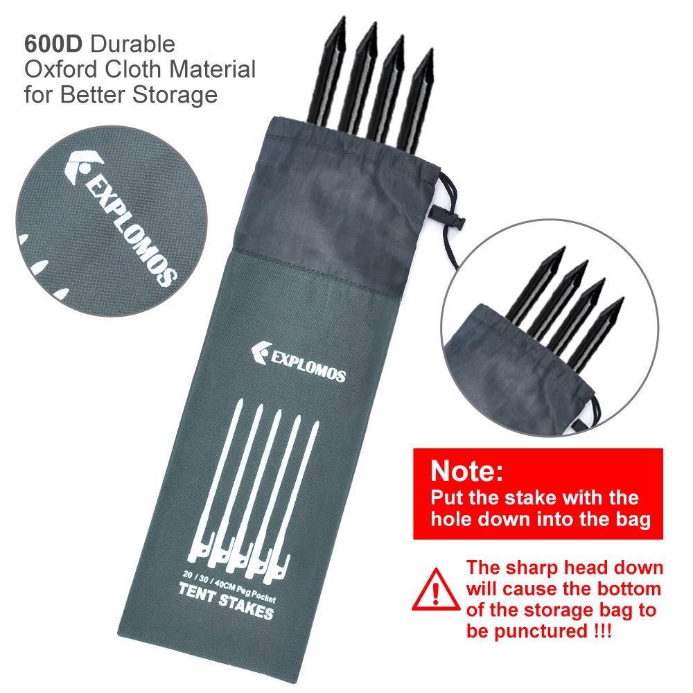 EXPLOMOS Tent Stakes Metal, Camping Tools Heavy Duty Steel Solid Tent Stakes Pegs for Outdoors Mountain-Climbing Camping Hiking with Metal Stopper (10PC Pack)