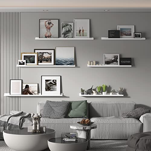 LAPTAIN 36 Inch Floating Shelves Wall Mounted Wall Shelves Set of 3,White Large Picture Ledge Shelf for Bedroom Living Room Bathroom Kitchen Nursery