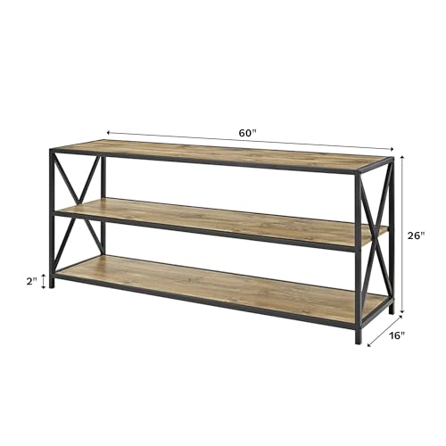 Walker Edison 2 Shelf Industrial Wood Metal Bookcase Tall Bookshelf Storage Home Office, 60 Inch, Dark Walnut