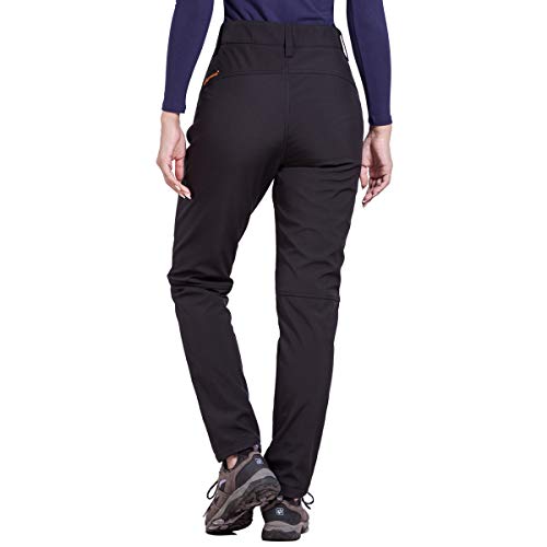FREE SOLDIER Outdoor Women's Snow Ski Pants Soft Shell Fleece Lined Pants Water Resistant Camping Hiking Pants (True Black 27W/30L)
